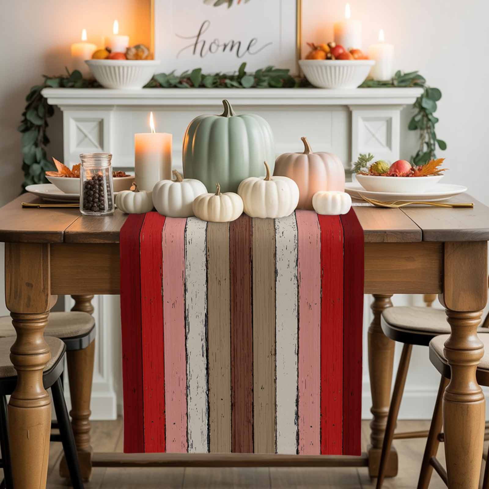 Brown Red Striped Cotton Linen Table Runner, Washable Table Runners for ...