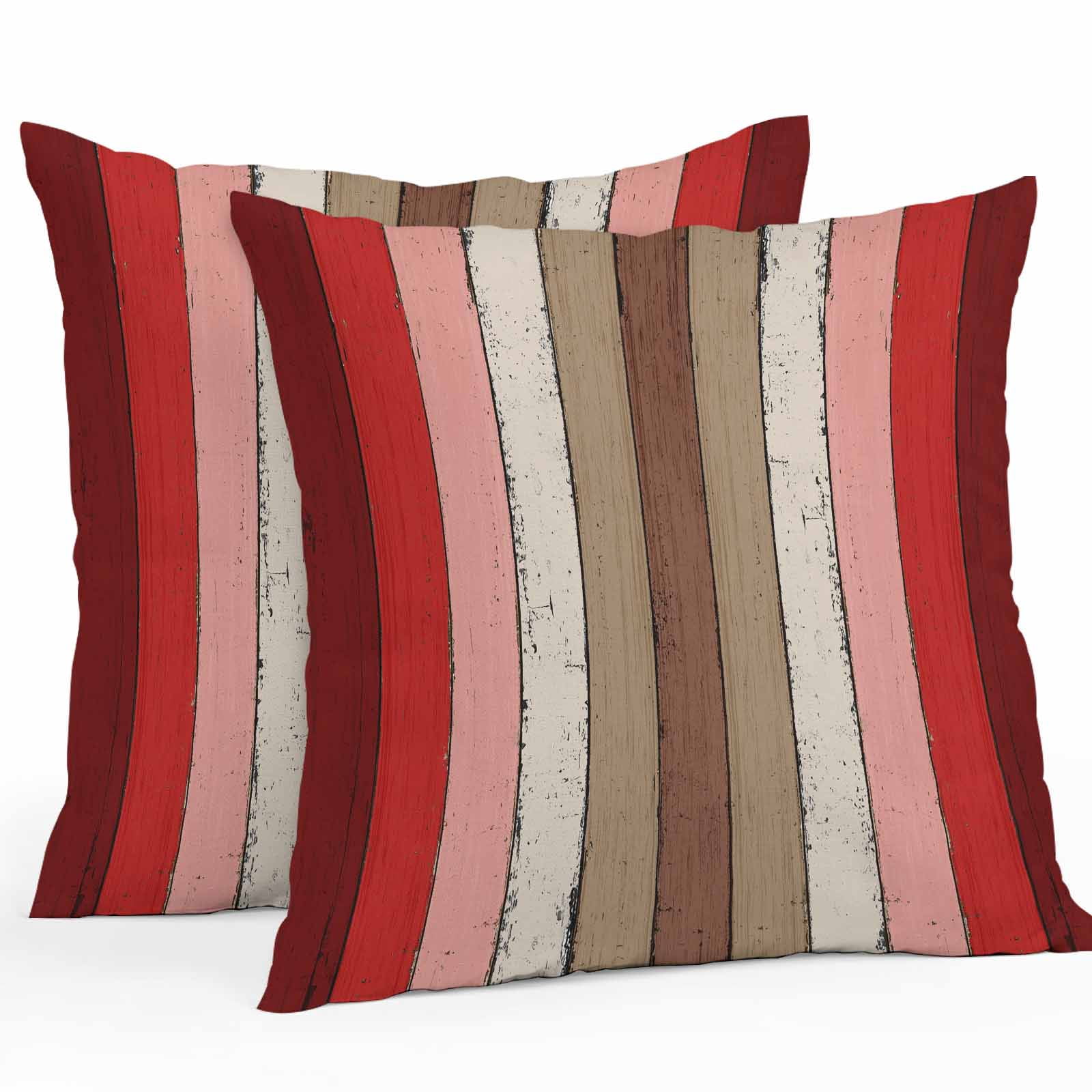 Brown Red Striped Outdoor Pillow Covers Set of 2 Modern Vintage Wood ...