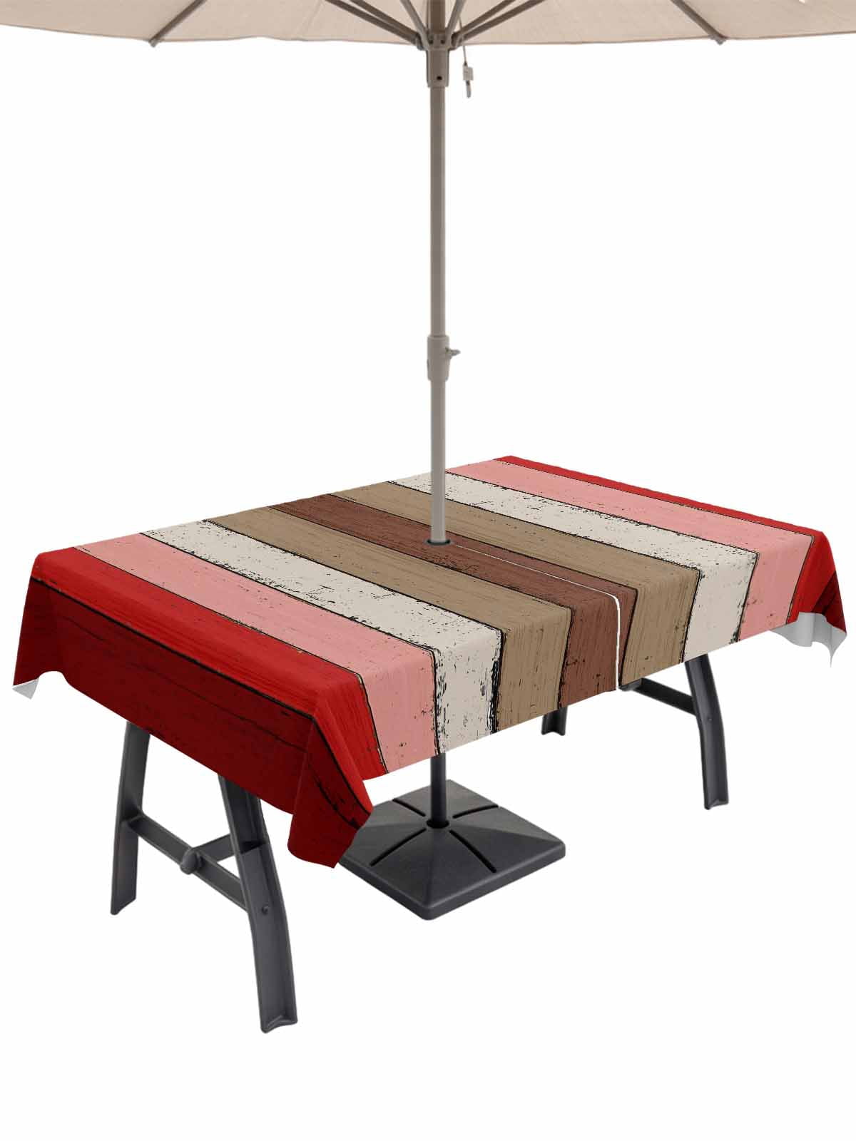 Brown Red Striped Rectangle Outdoor Tablecloth with Umbrella Hole ...
