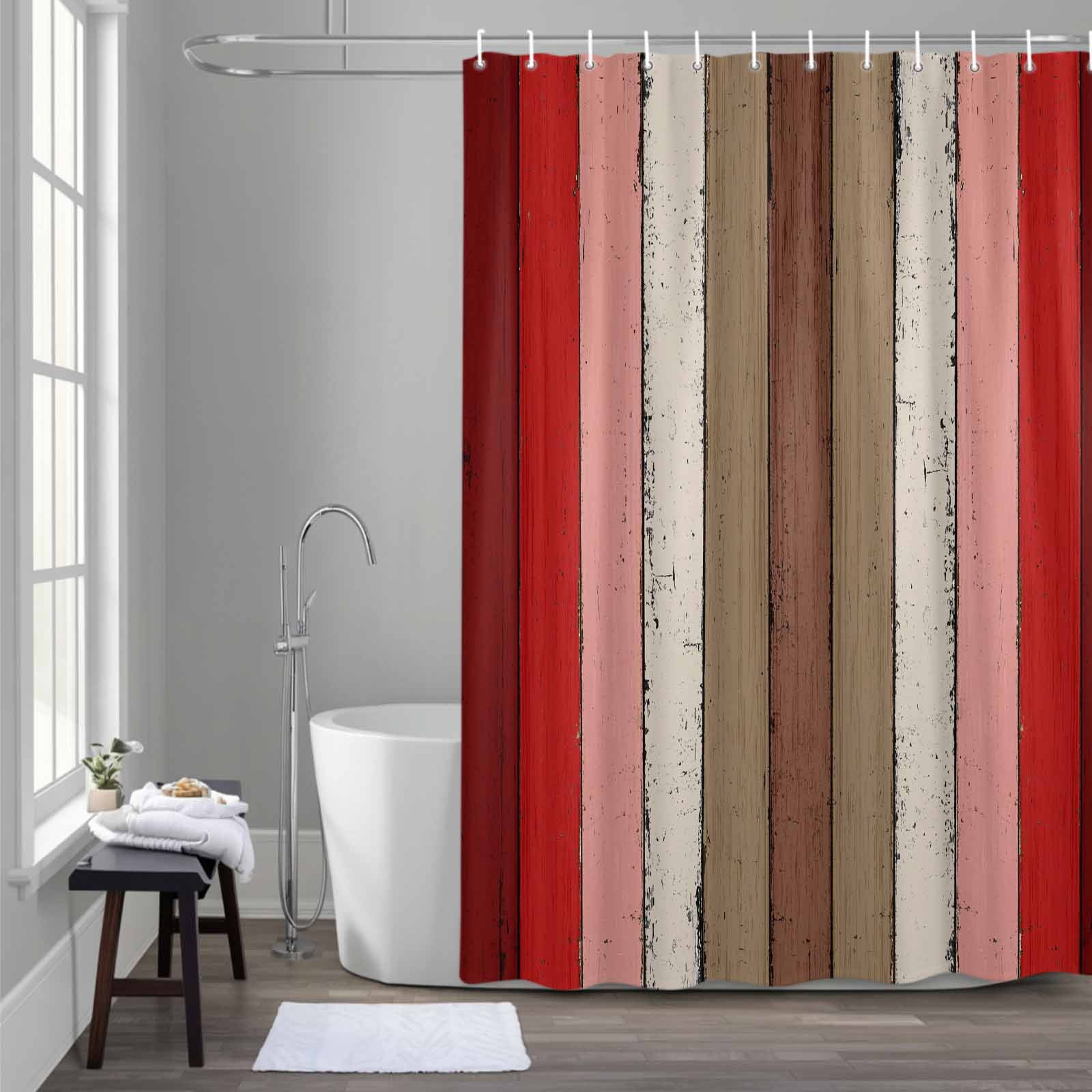 Brown Red Striped Shower Curtain for Bathroom Decor, Modern Vintage ...