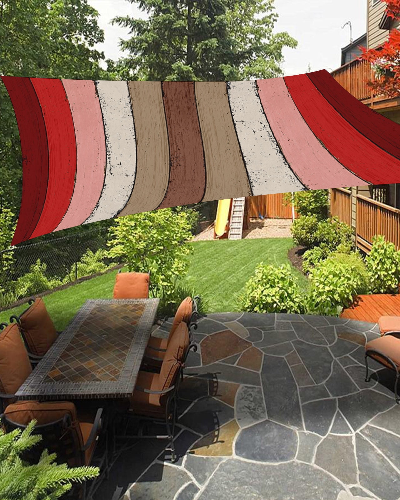 Brown Red Striped Sun Shade Sail 6.5'X10' Modern Vintage Wood Texture ...