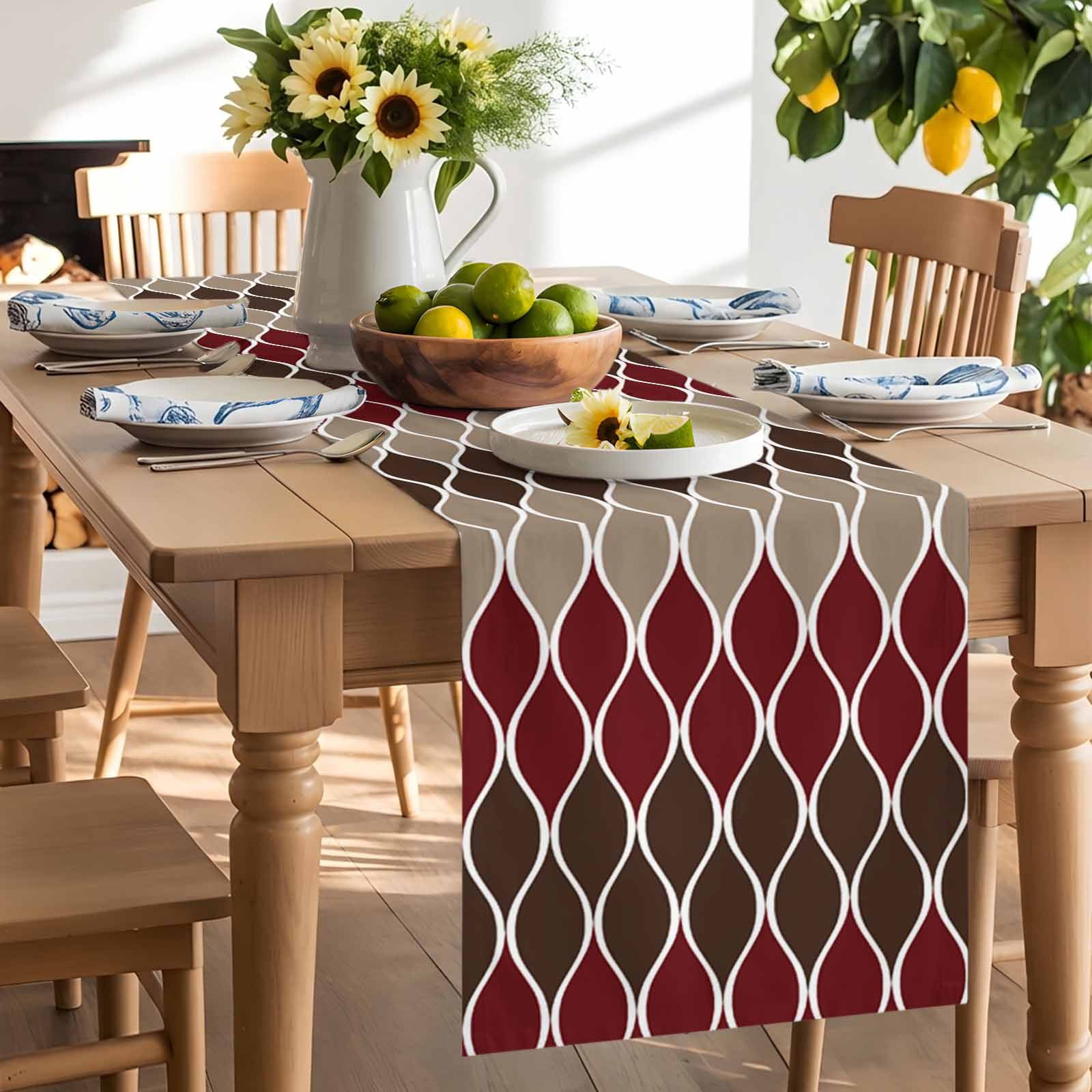 Brown Red Table Runner, Geometric Washable Kitchen Table Runners Dress ...