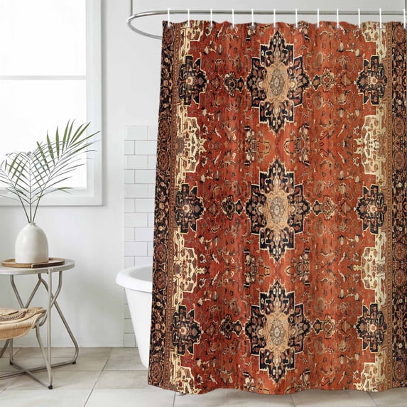 Brown Red Waterproof Fabric Shower Curtain,Vintage Boho Ethnic ...