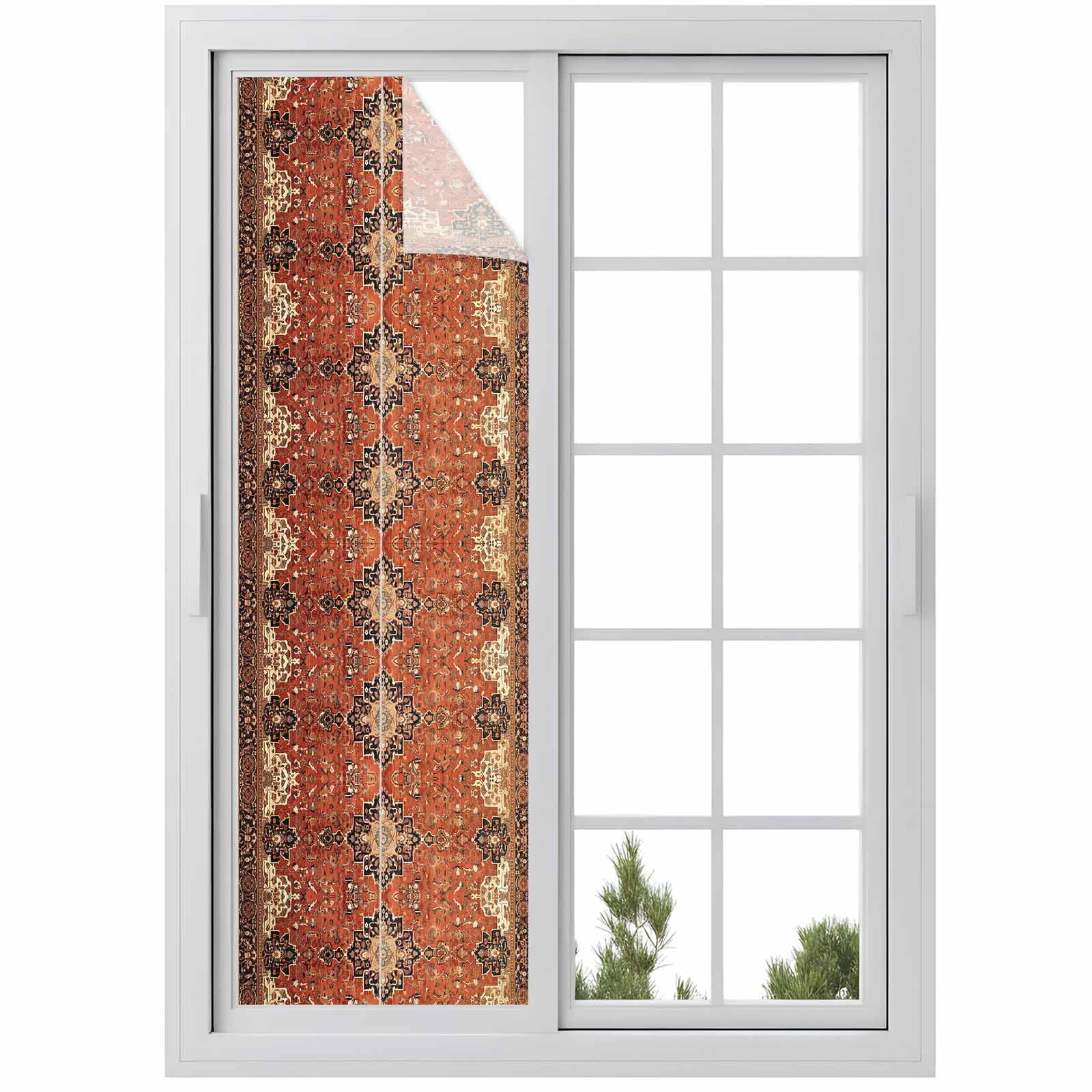 Brown Red Window Privacy Film, Vintage Boho Ethnic Geometric Abstract ...