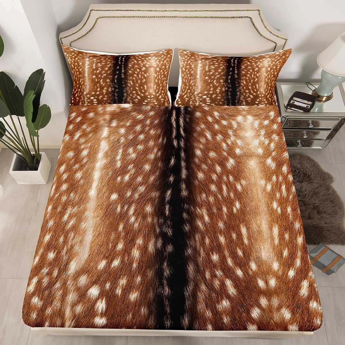 Brown Reindeer Bed Sheets Teen,Elk Deer Hide Fitted Sheet Full,Woodland ...