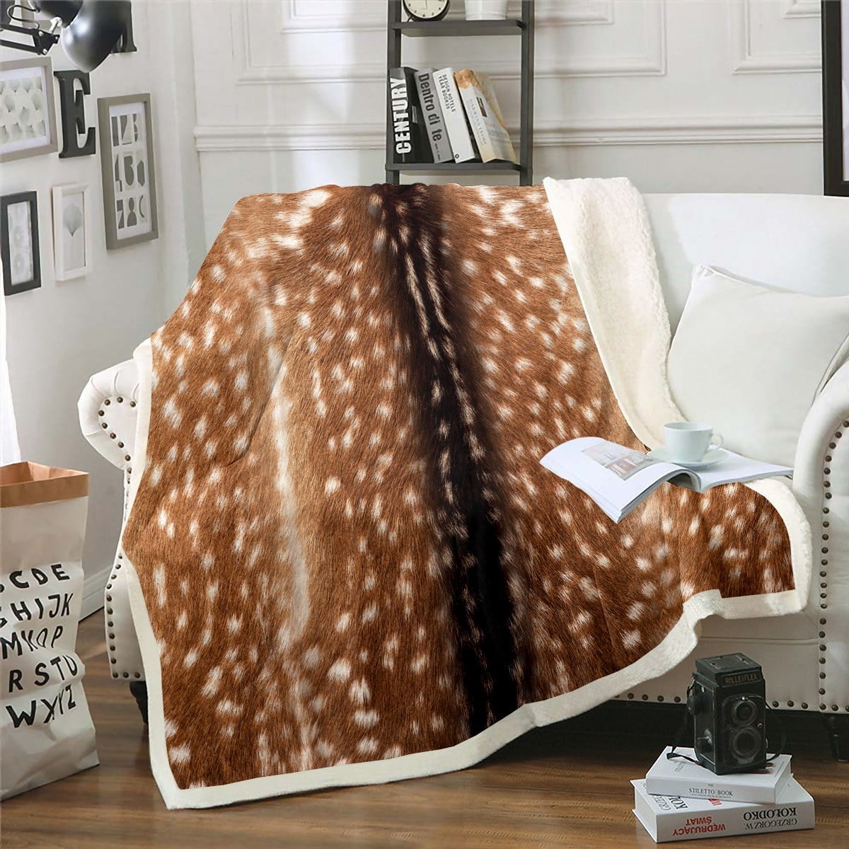Brown Reindeer Blanket for Bed Chair,Elk Deer Hide Fleece Blanket 40 ...