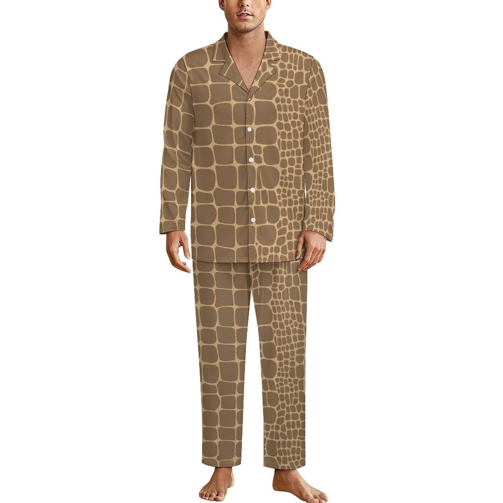 Brown Reptile Skin Sleepwear Autumn Casual Oversize Pajama Sets Man ...