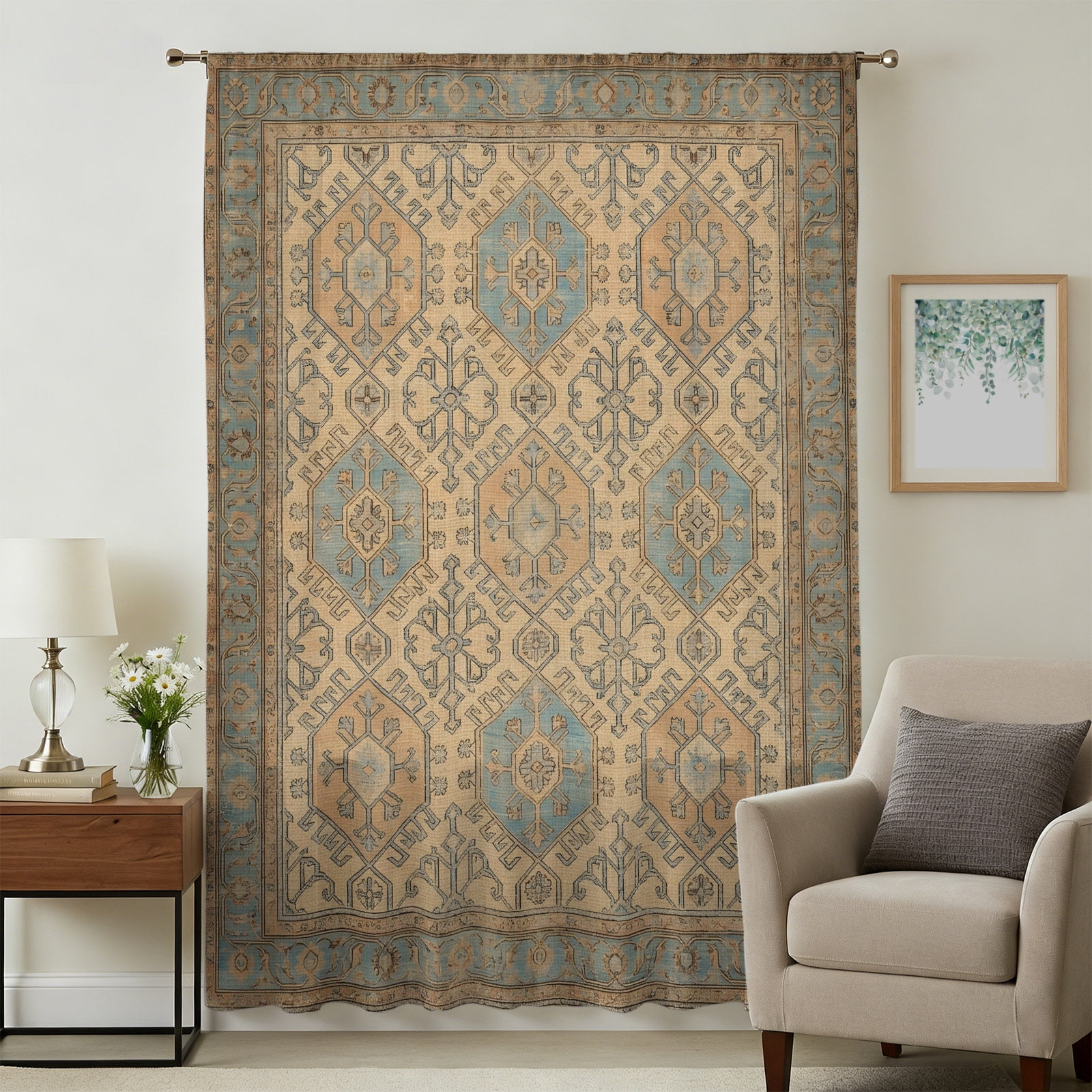 Brown Retro Boho Sheer Curtains 96 Inches Long for Living Room, Vintage ...