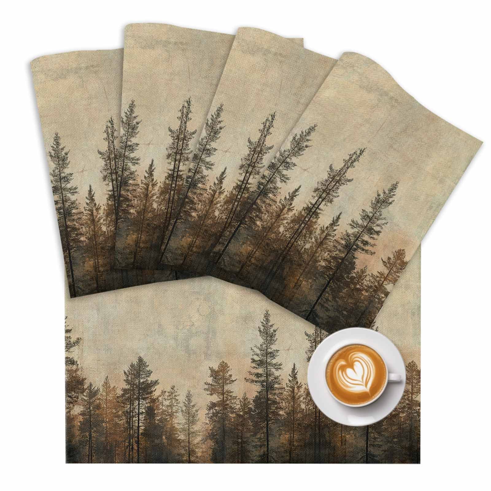 Brown Retro Forest Placemats Set of 4 Vintage Tree Forest Sky Natural ...