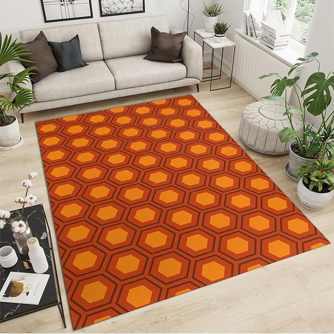 Brown Retro Hexagon Area Rug, Abstract Honeycomb Geometric Pattern ...
