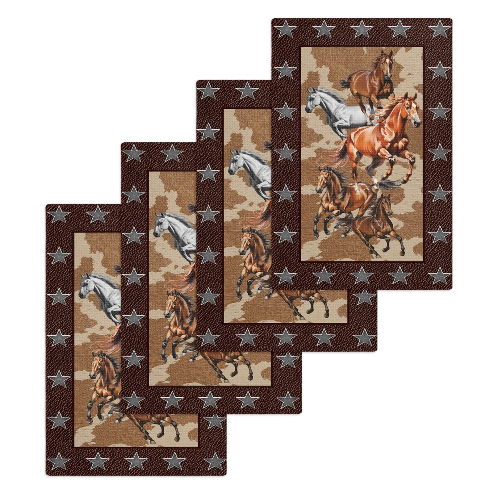 Brown Retro Horse Kitchen Dish Towels for Drying Dishes Set of 4 ...