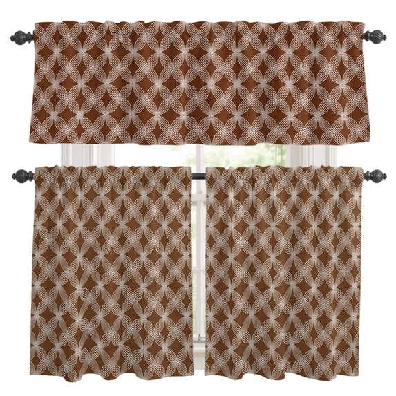 Brown Retro Kitchen Curtains and Valances Set, Abstract Art Modern ...