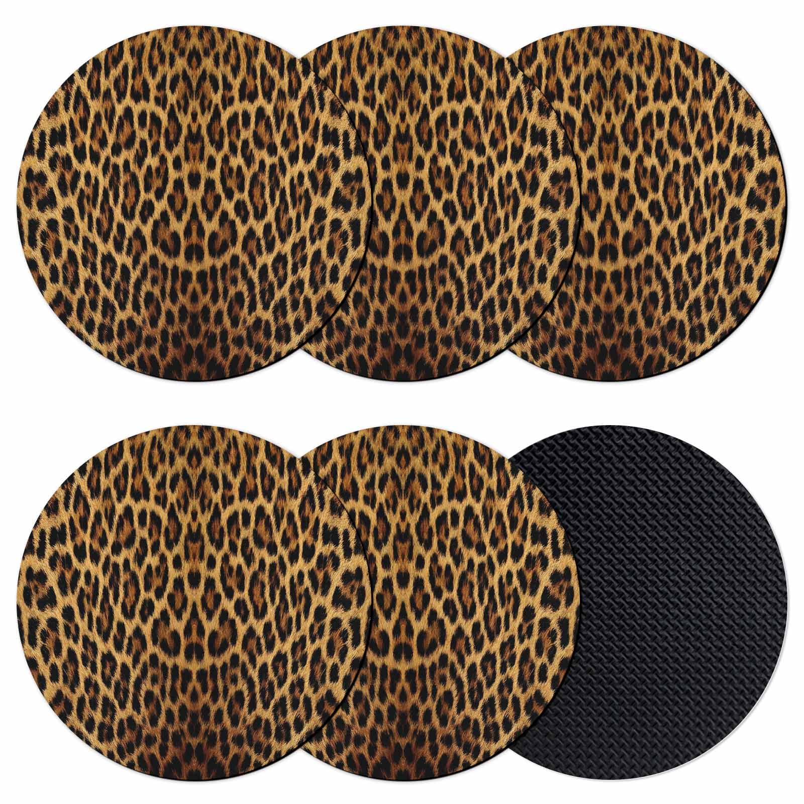 Brown Retro Leopard Print Coasters for Drinks,Absorbent Non Slip Rubber ...