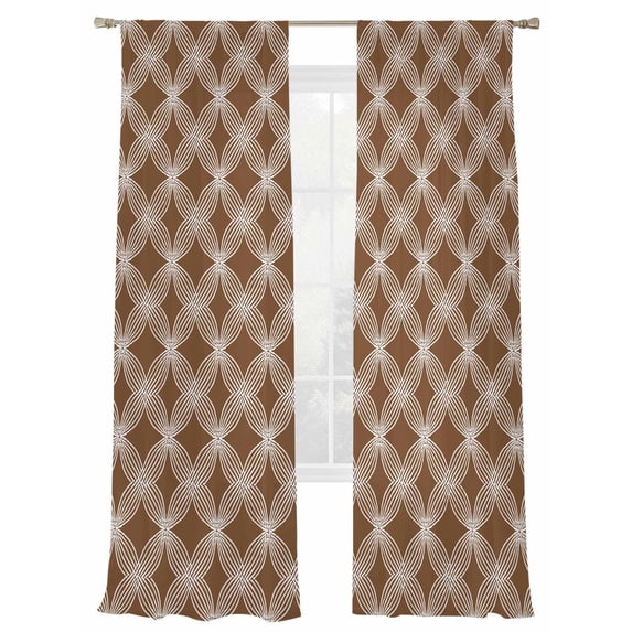 Brown Retro Sheer Curtains 2 Panels Set Abstract Art Modern Geometric ...