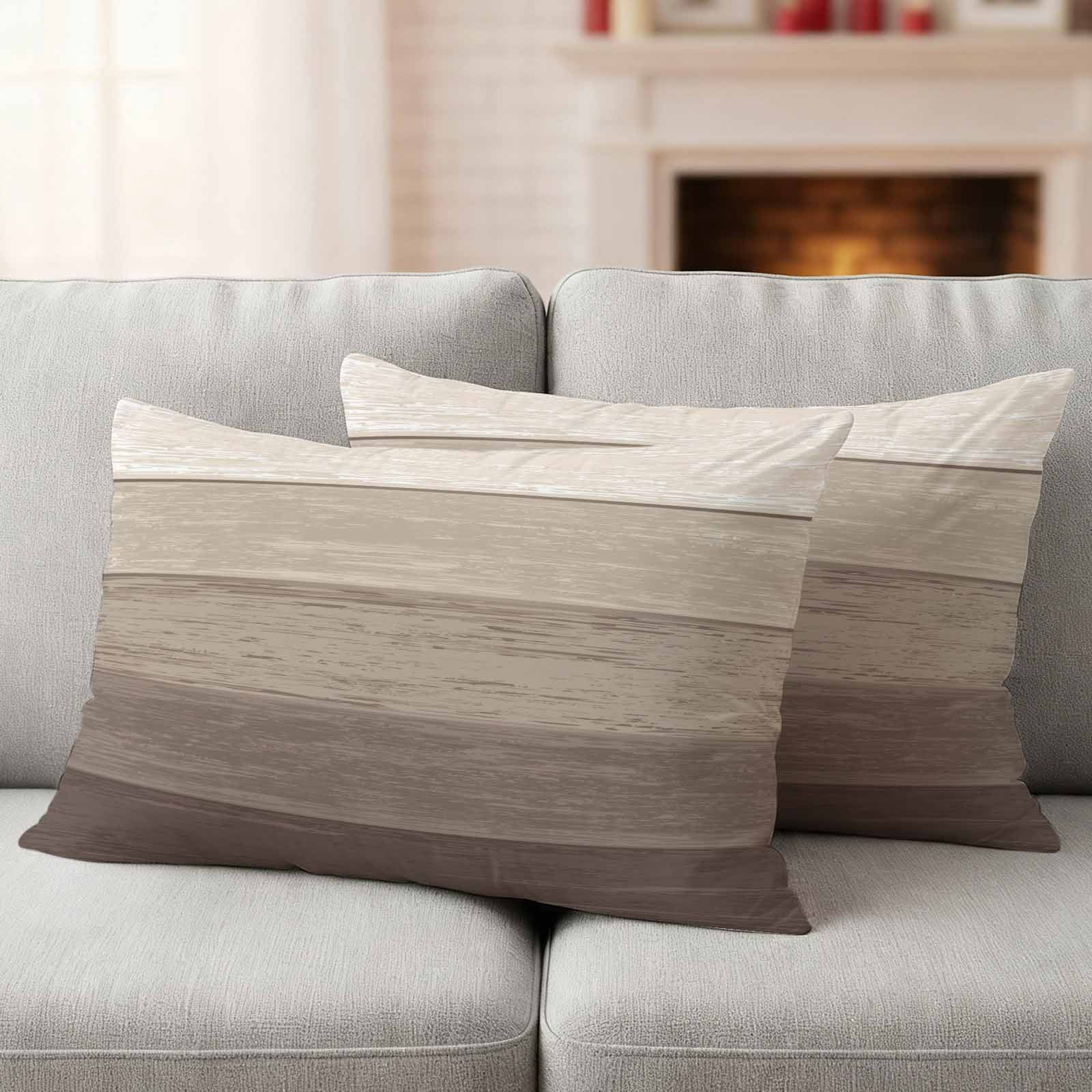 Brown Retro Wood Board Waterproof Throw Pillow Covers Set of 2 Country ...