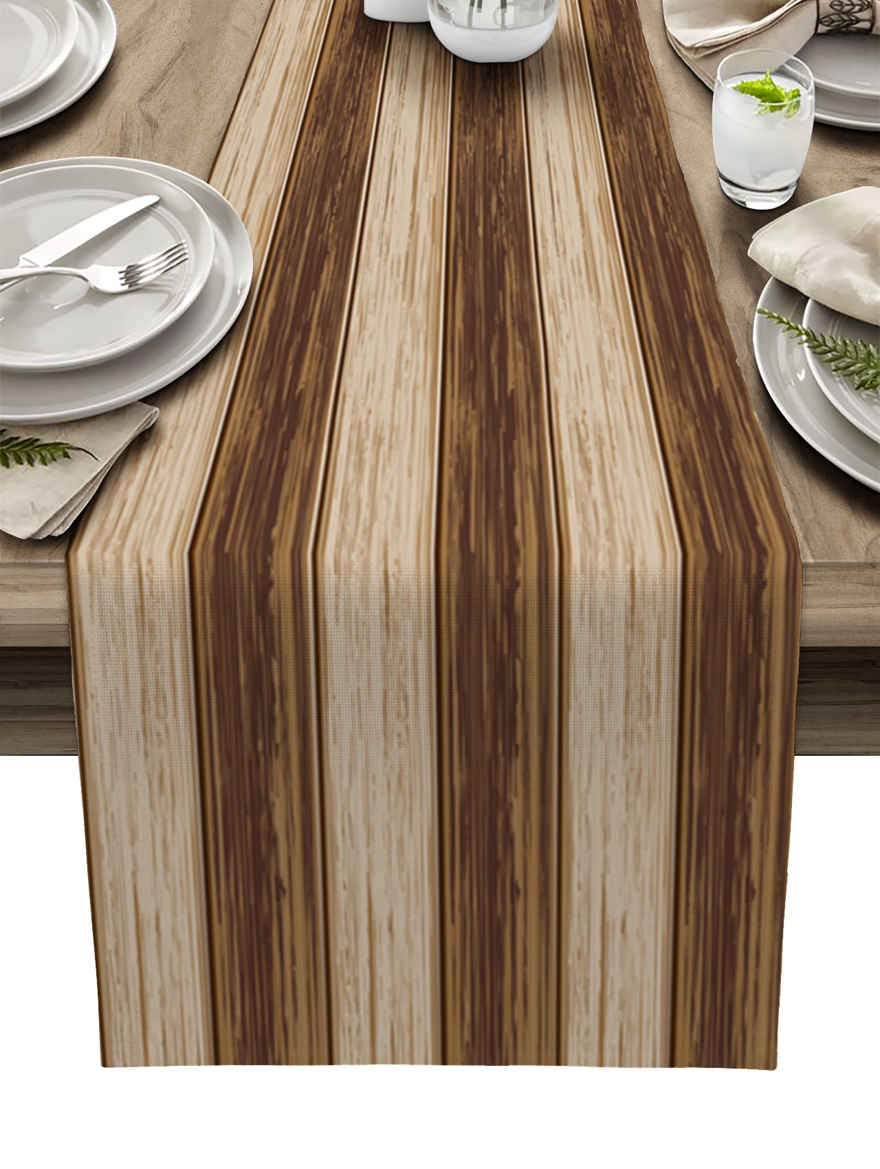 Brown Retro Wood Grain Rustic Table Runner ration Home r Dinner Table ...