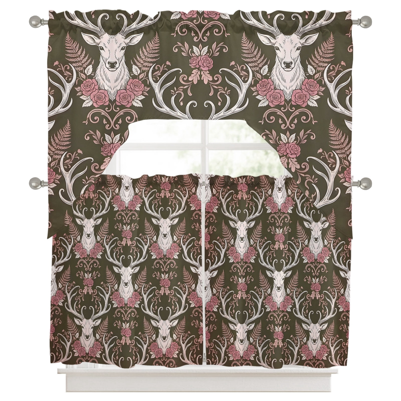 Brown Rlk Kitchen Curtains Swag Valance and Tier Curtains Set 24 Inch ...