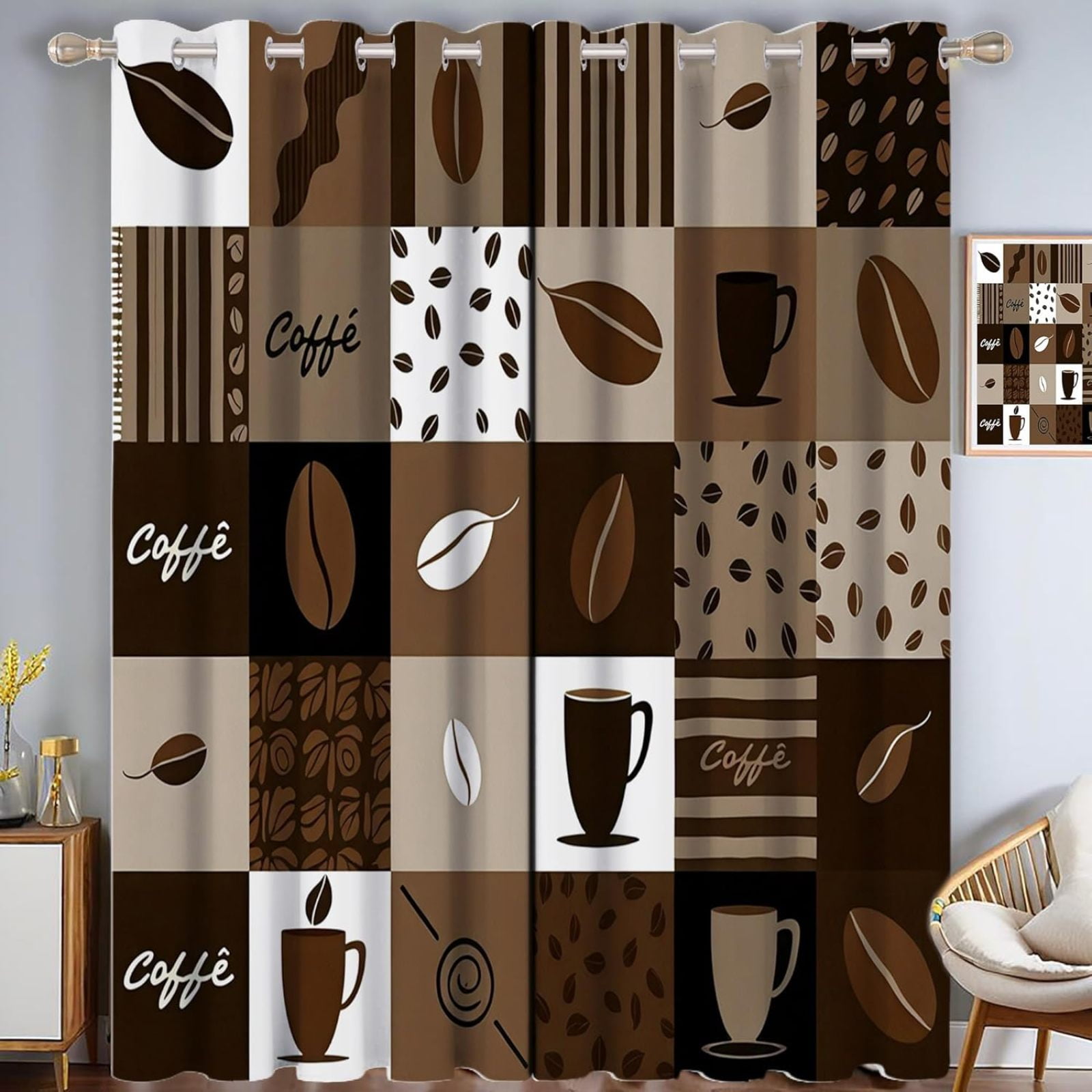 Brown Room Darkening Curtains–Coffee Theme Kitchen Curtain Drapes ...