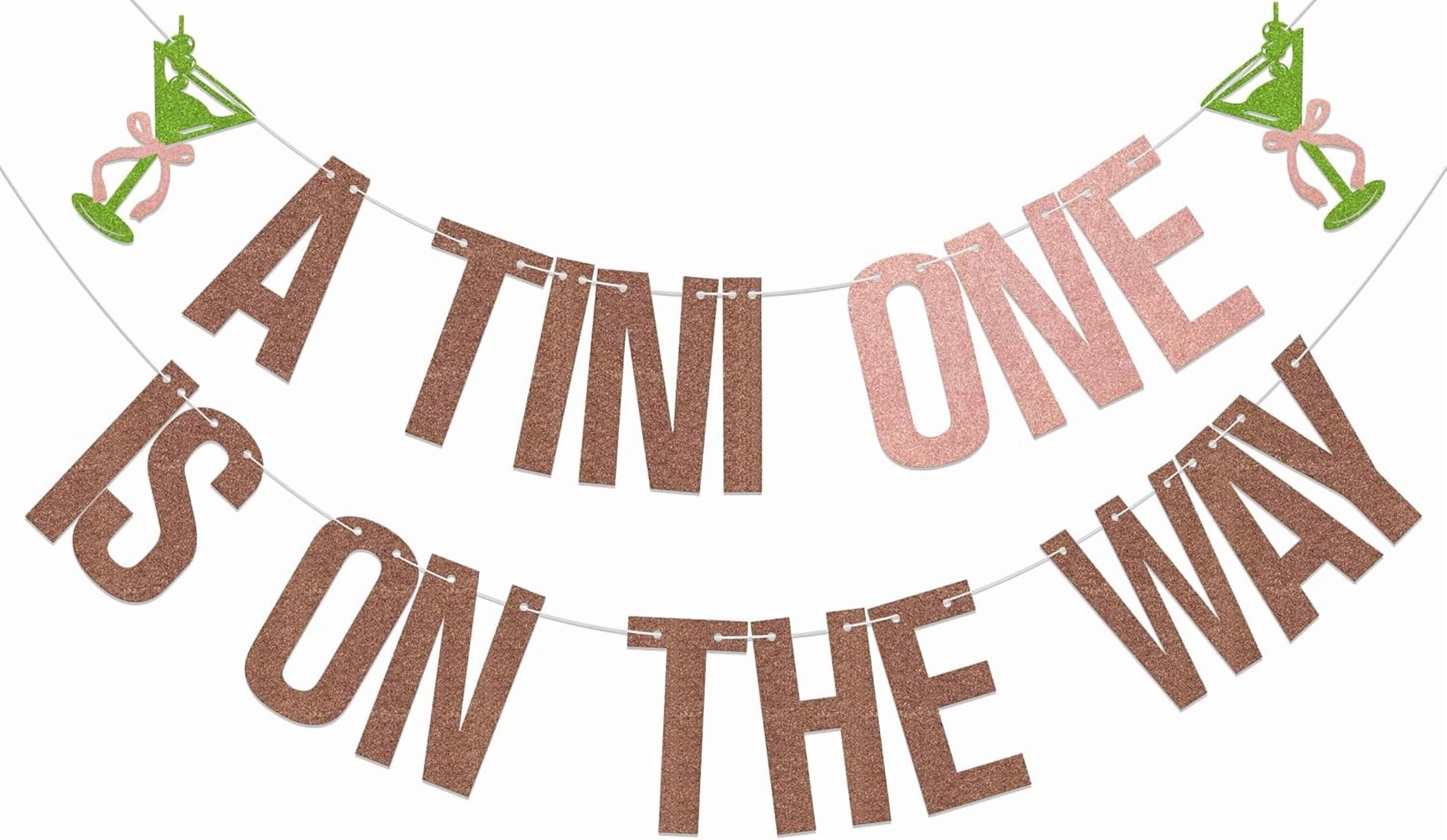 Brown & Rose Gold Glitter "A Tini One Is On The Way" Banner with ...