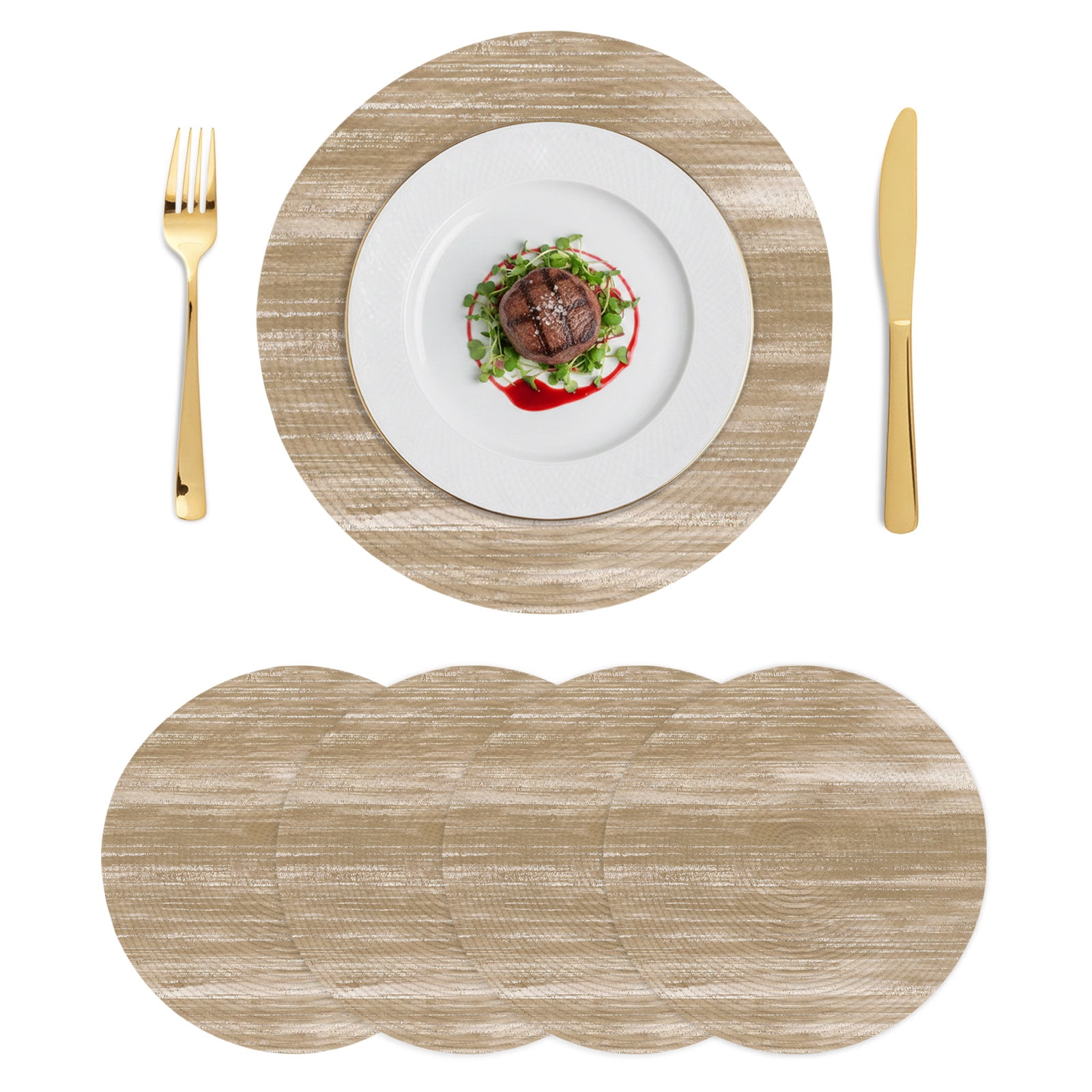Brown Round Placemats Set of 4 Vintage Modern Abstract Art Ombre Place ...