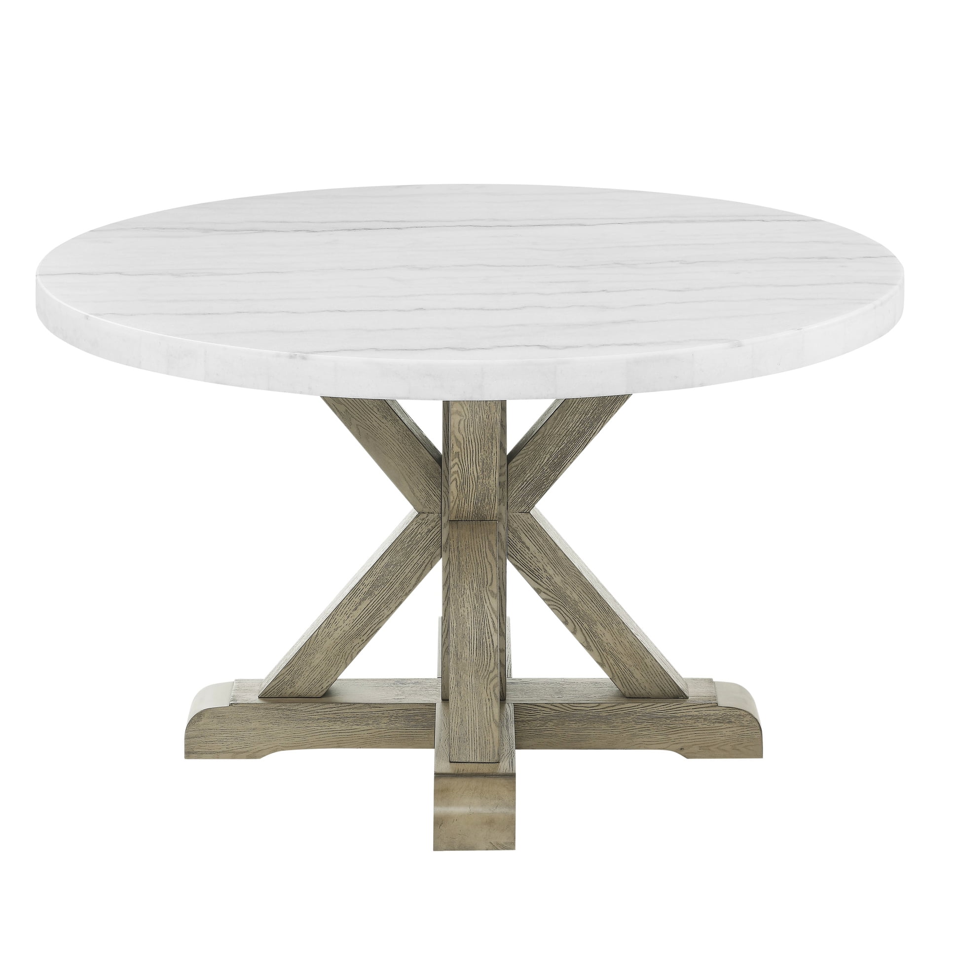 Brown Round Table, 52". White Marble Top And Solid Wood Construction ...