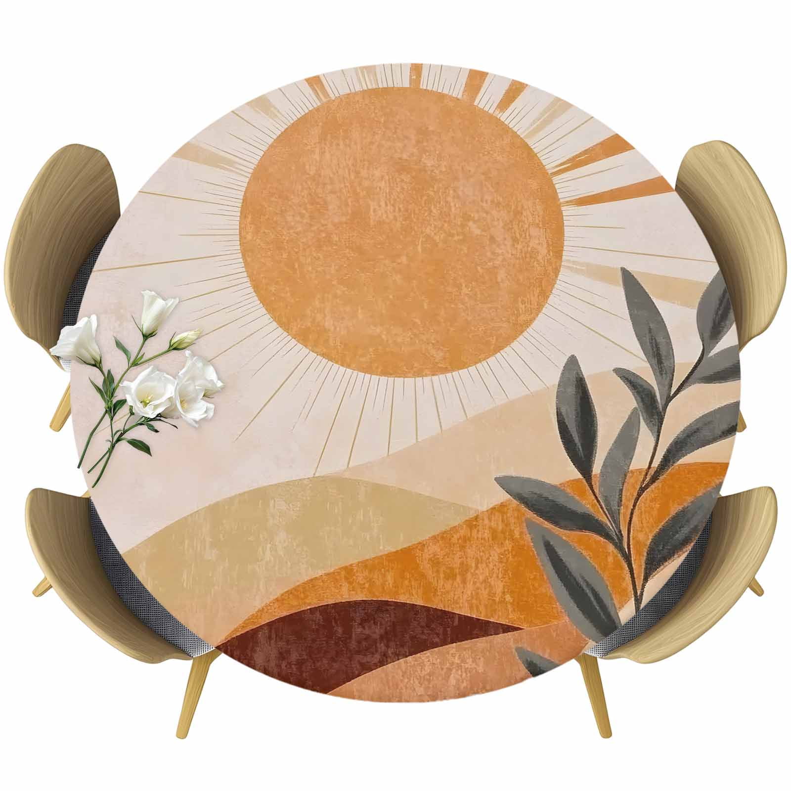 Brown Round Tablecloth 55-60 Inch Round Fitted Table Cloth with Elastic ...