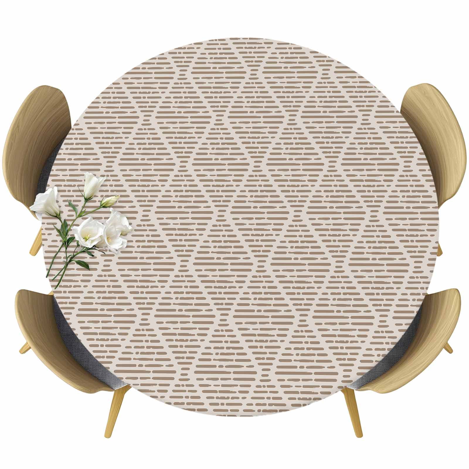 Brown Round Tablecloth, Fitted Table Cover with Elastic for 45"-54 ...