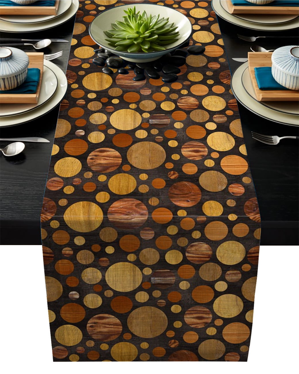 Brown Round Wood Grain Table Runner Wedding Party Champagne Table ...