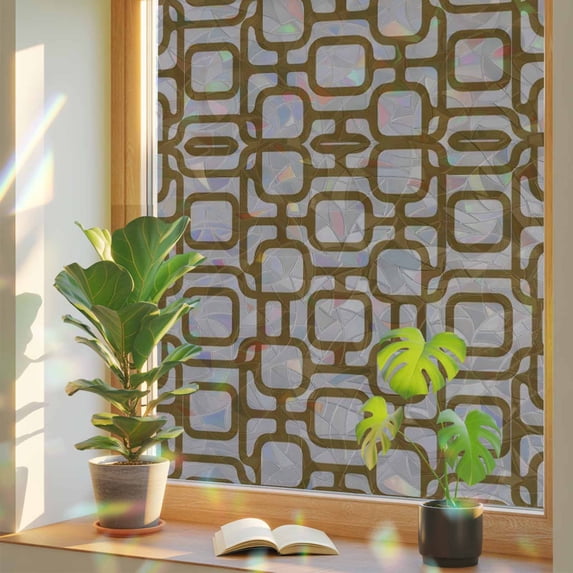 Brown Rounded Squares Window Privacy Film, Vintage Minimalist Abstract ...