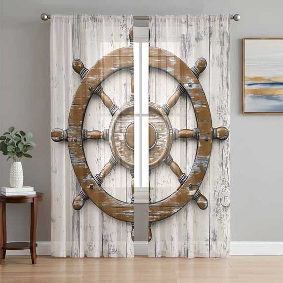 Brown Rudder Coastal Sheer Curtains 72 Inch Length 2 Panels Set, Summer ...