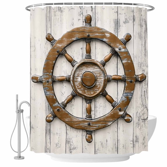 Brown Rudder Coastal Shower Curtain Set - Extra Long 72" x 96" Washable ...