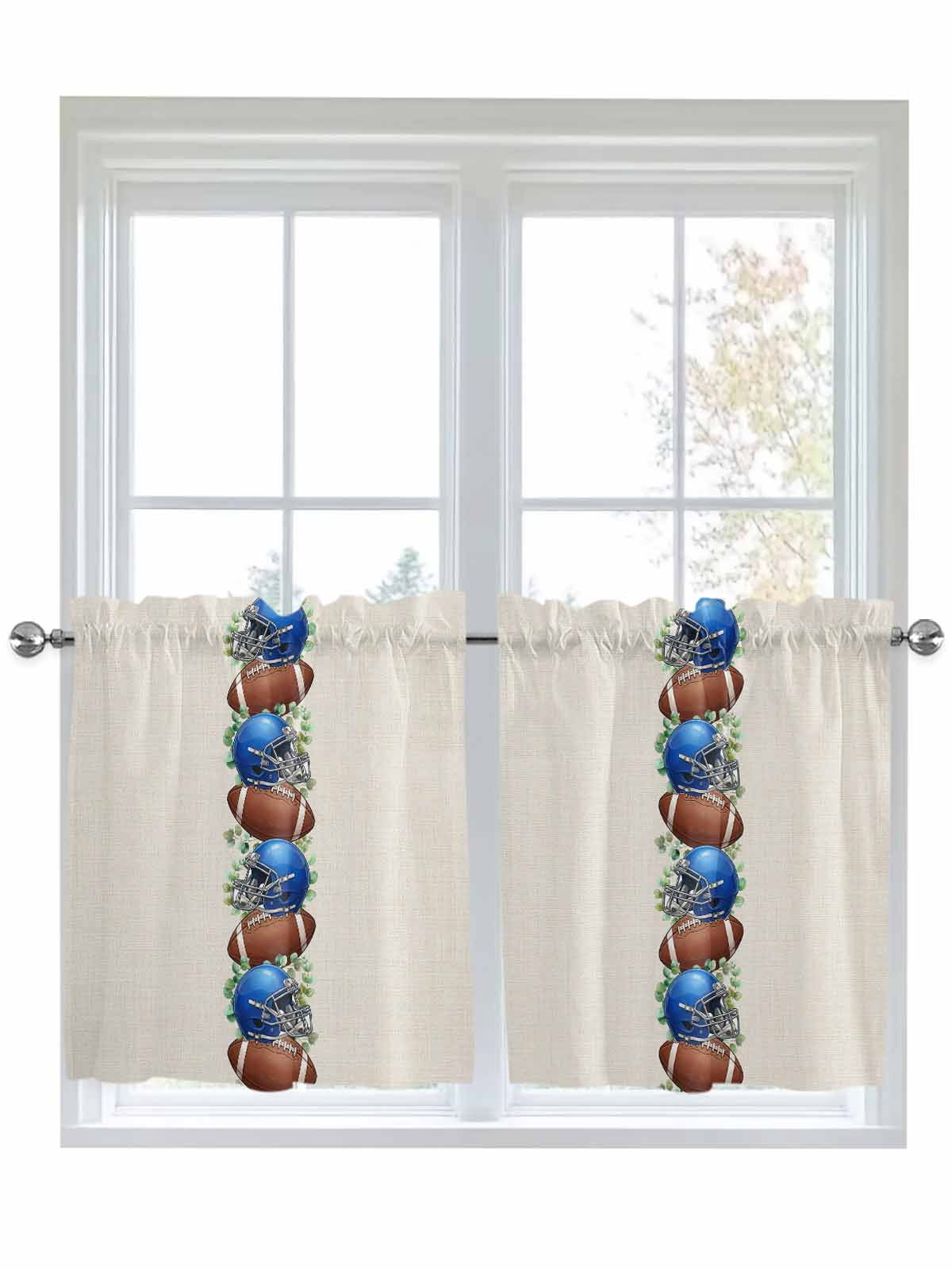 Brown Rugby Kitchen Curtains Tier 36 Inch Length, Fall Blue Football ...