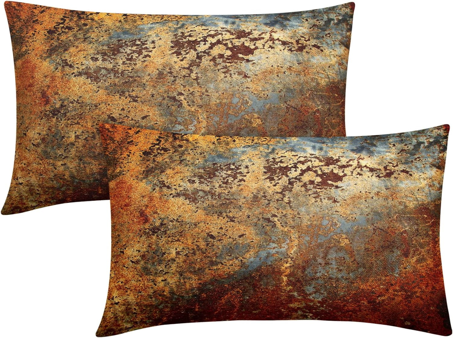 Brown Rust Metal Lumbar Pillow Covers 12X20 In Gold Rusty Cinnamon ...