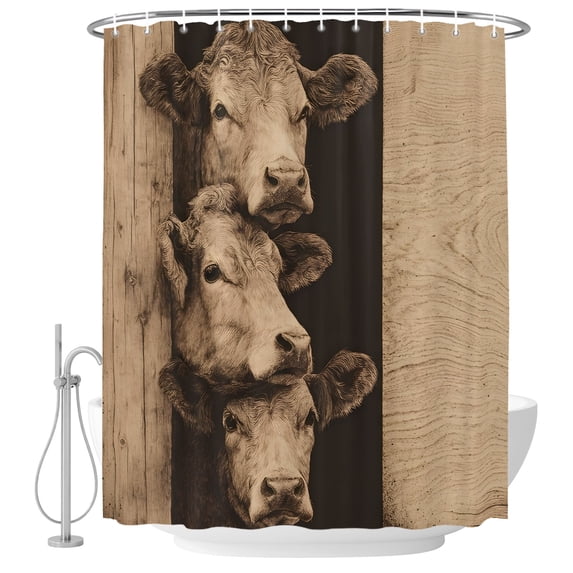 Brown Rustic Cow Shower Curtain Set with Hooks, Farmhouse Animal ...
