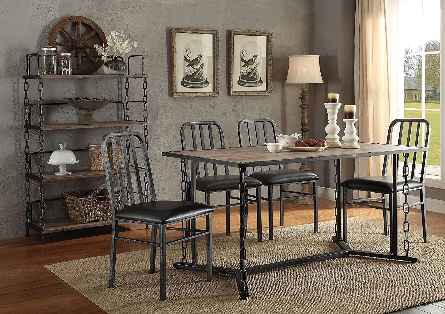 Brown Rustic Oak & Antique Black Dining Room Set by Acme Jodie 71995 ...