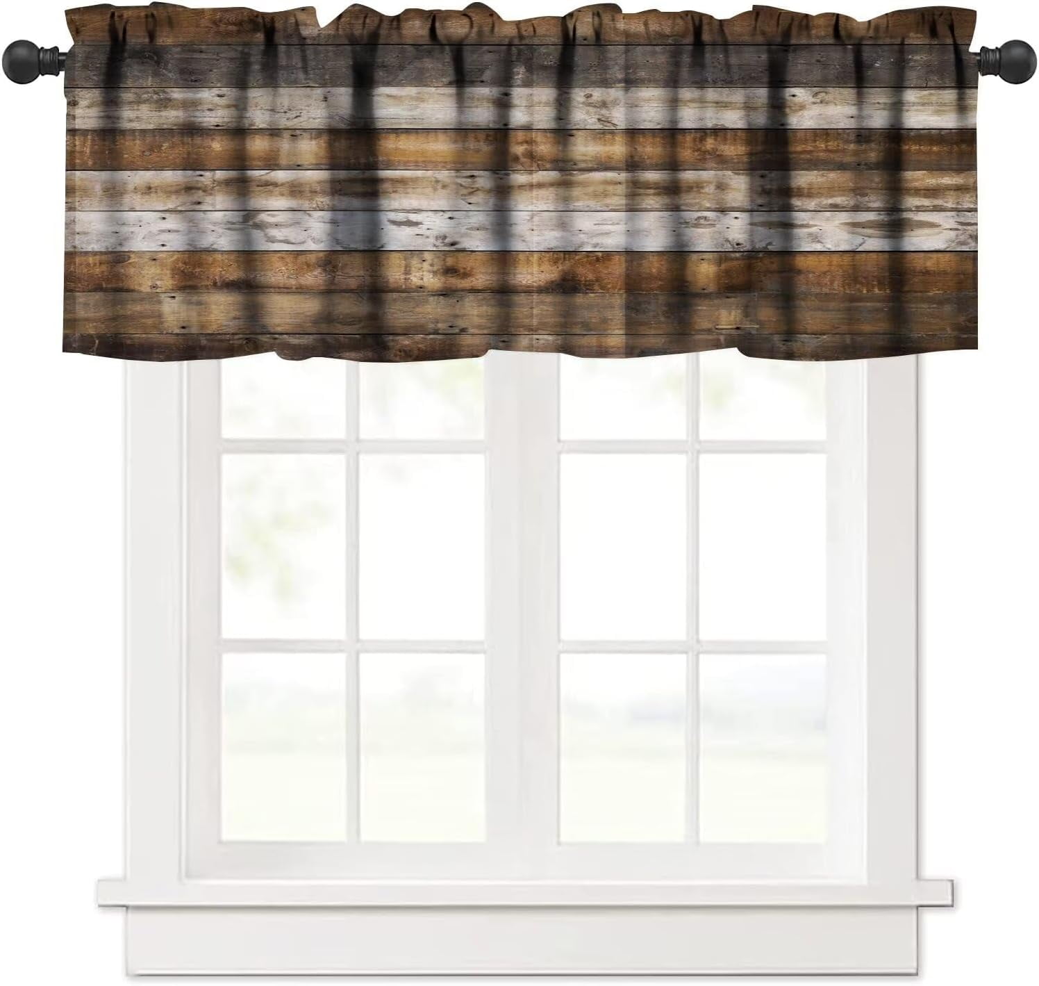 Brown Rustic Valance Curtains, Barn Wood Antique Brown Grey Farm Wooden ...