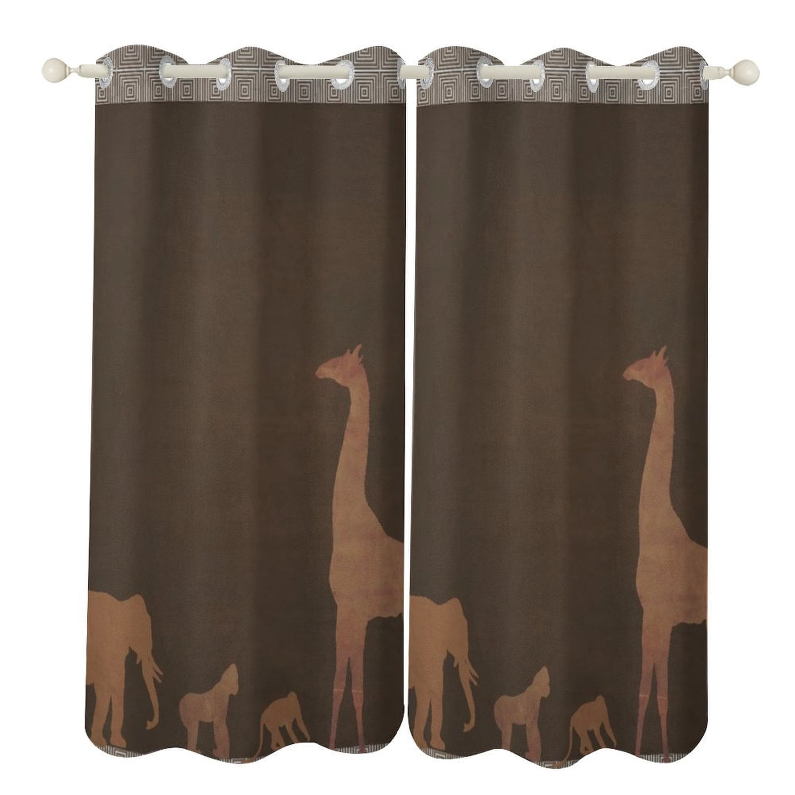 Brown Safari Jungle Zoo Animals 2 Panels Blackout Curtains for Bedroom ...