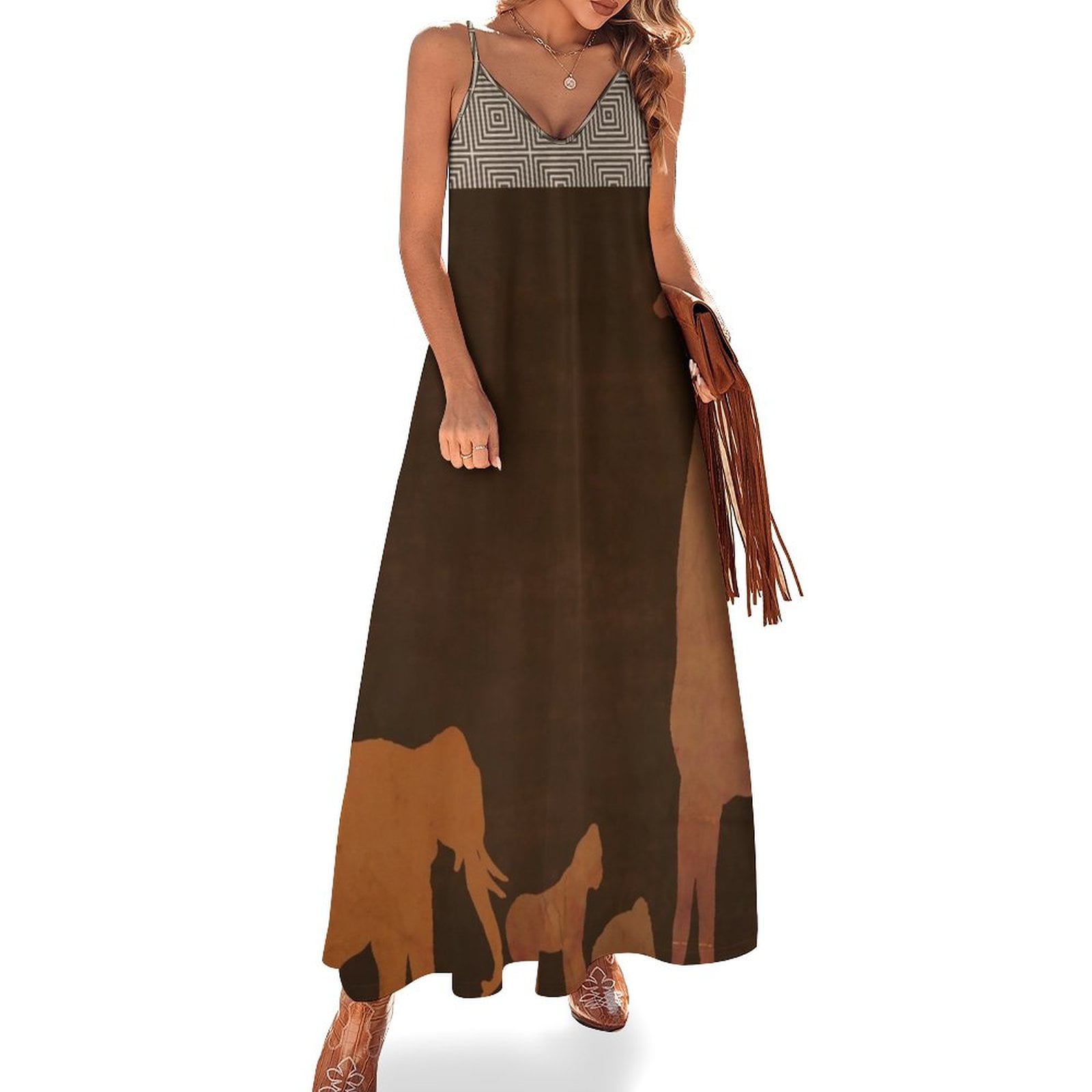 Brown Safari Jungle Zoo Animals Sleeveless Dress Women's summer dresses ...