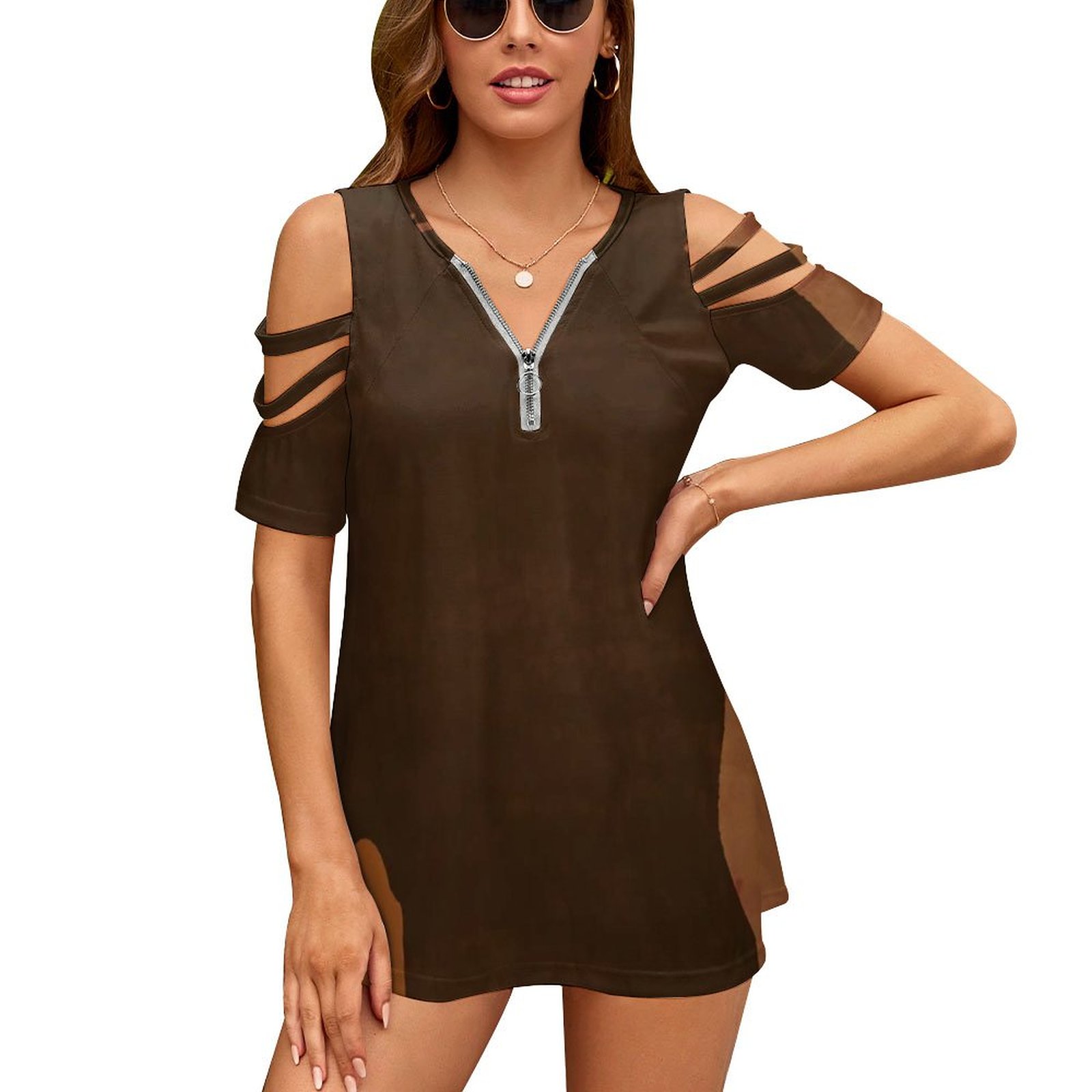 Brown Safari Jungle Zoo Animals Women Zipper Sexy Printed Vintage T ...