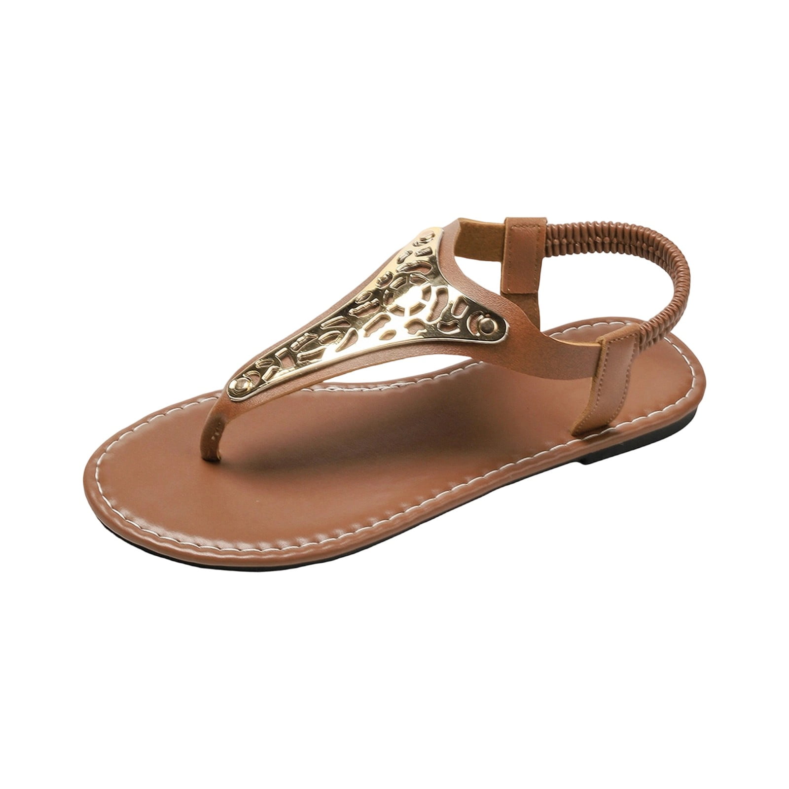 Brown Sandals For Women Flat Beach Toe Clip Design Metal Buckle ...
