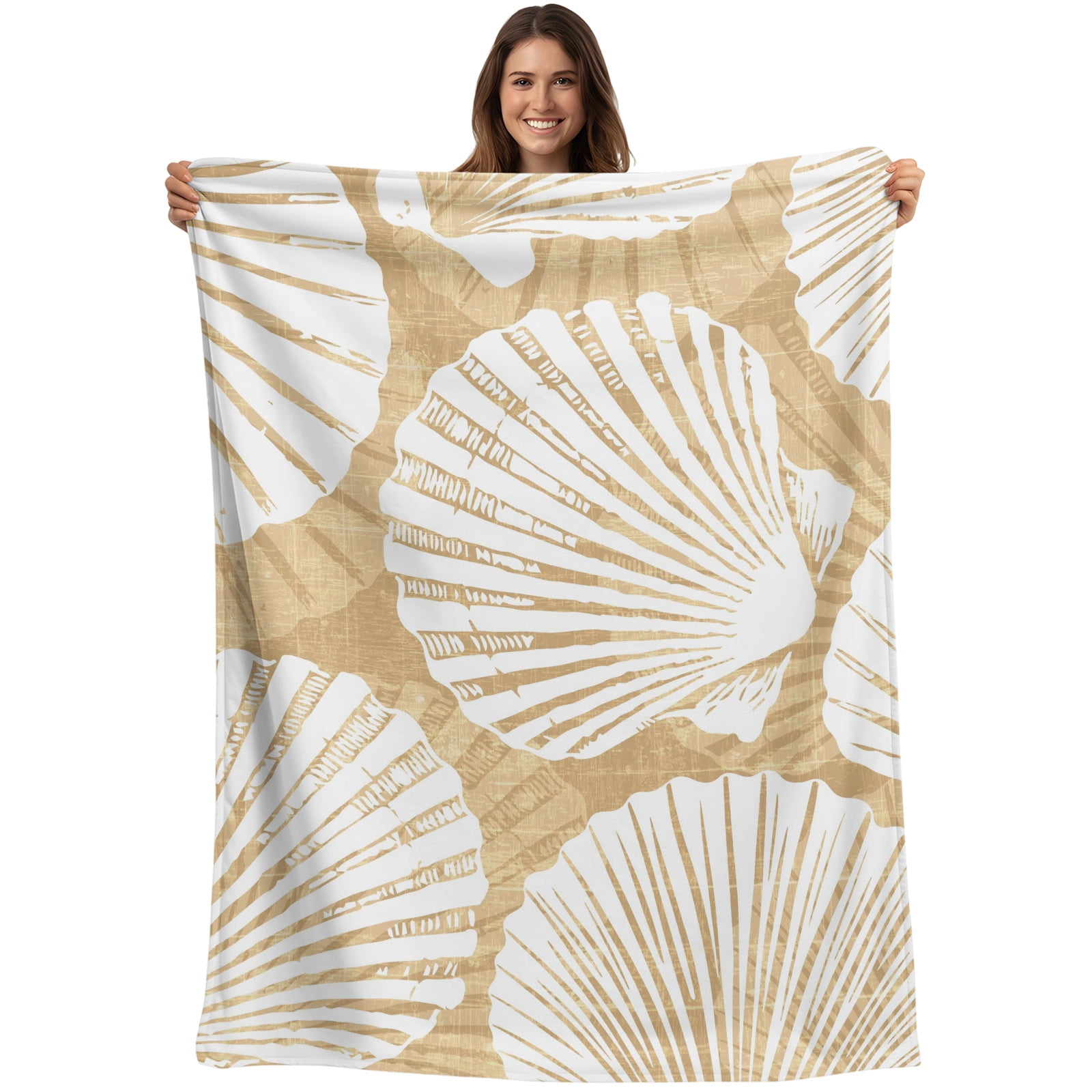 Brown Scallop Coastal Blanket Soft Cozy Warm Throw Blanket for Couch ...