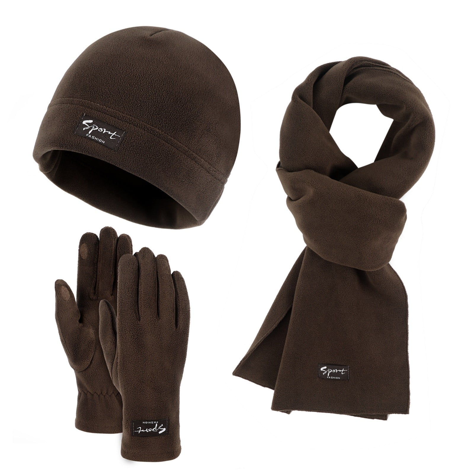 Brown Scarf Hat Gloves for Women Men Autumn Winter Warm Cute Wool Hat ...