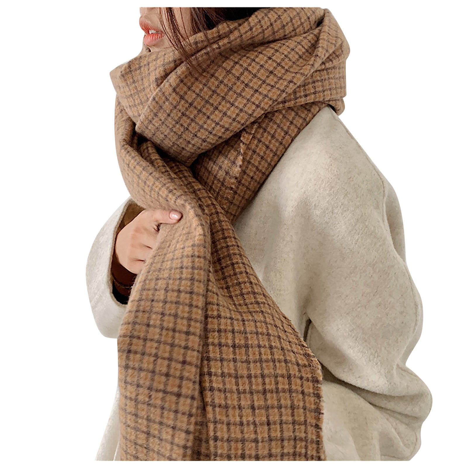 Brown Scarf Women Fall Winter Scarf Classic Tassel Plaid Scarf Warm ...