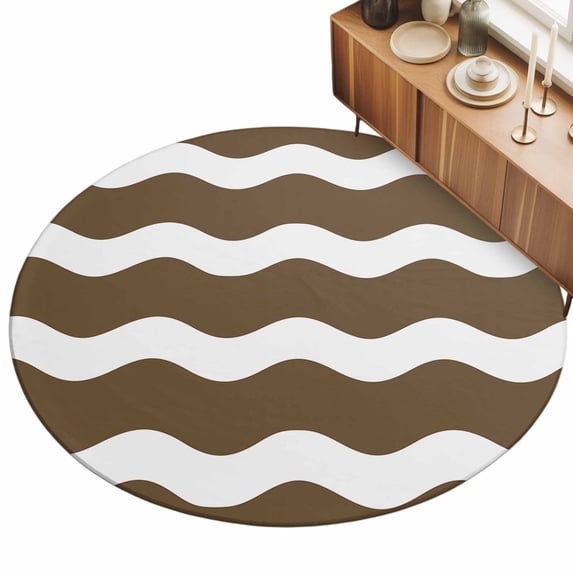 Brown Sea Area Rugs 5' (Round) Wave Ripple Stripe Floor Rug Non Slip ...