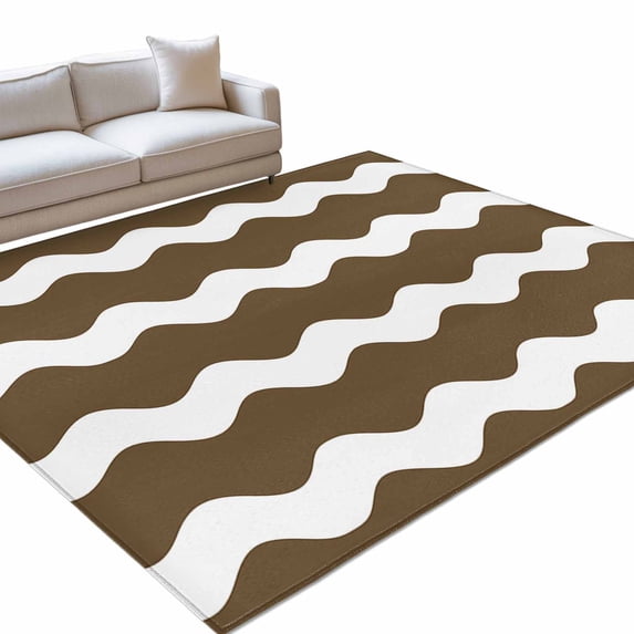 Brown Sea Area Rugs 6x9ft Wave Ripple Stripe Floor Rug Non Slip Low ...