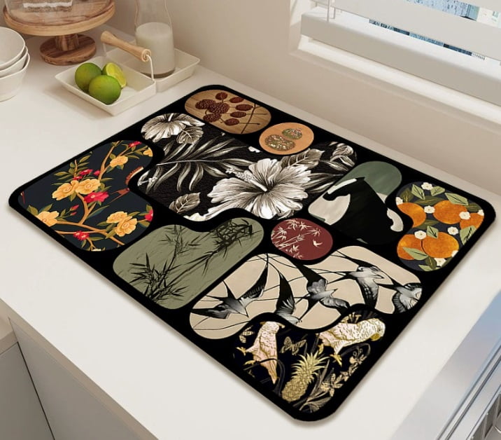 Brown Sea Glaze Wash-Free Anti-Slip Draining Mat for Kitchen Countertop ...