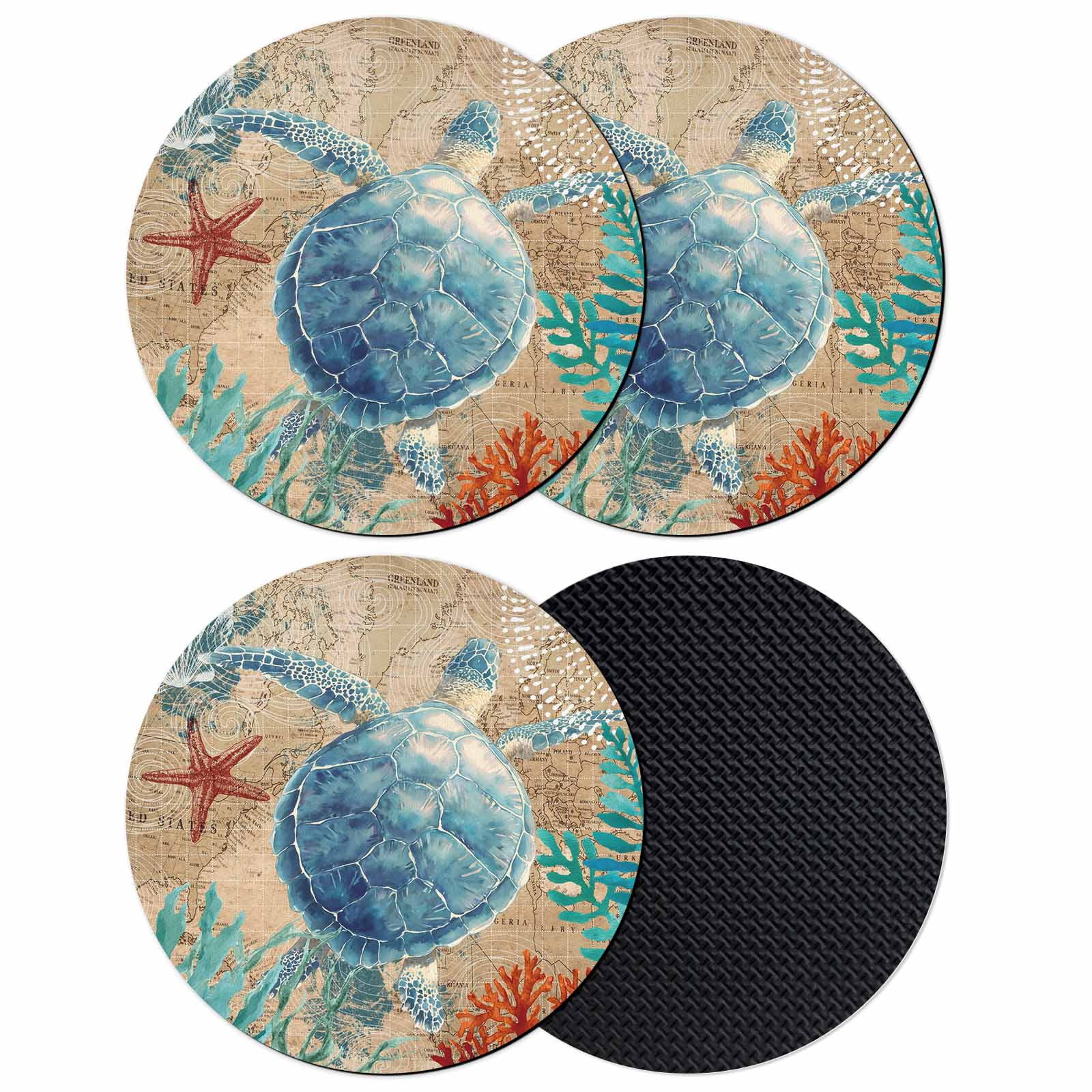 Brown Sea Turtle Coastal Coasters Set of 4, Absorbent Coasters for ...