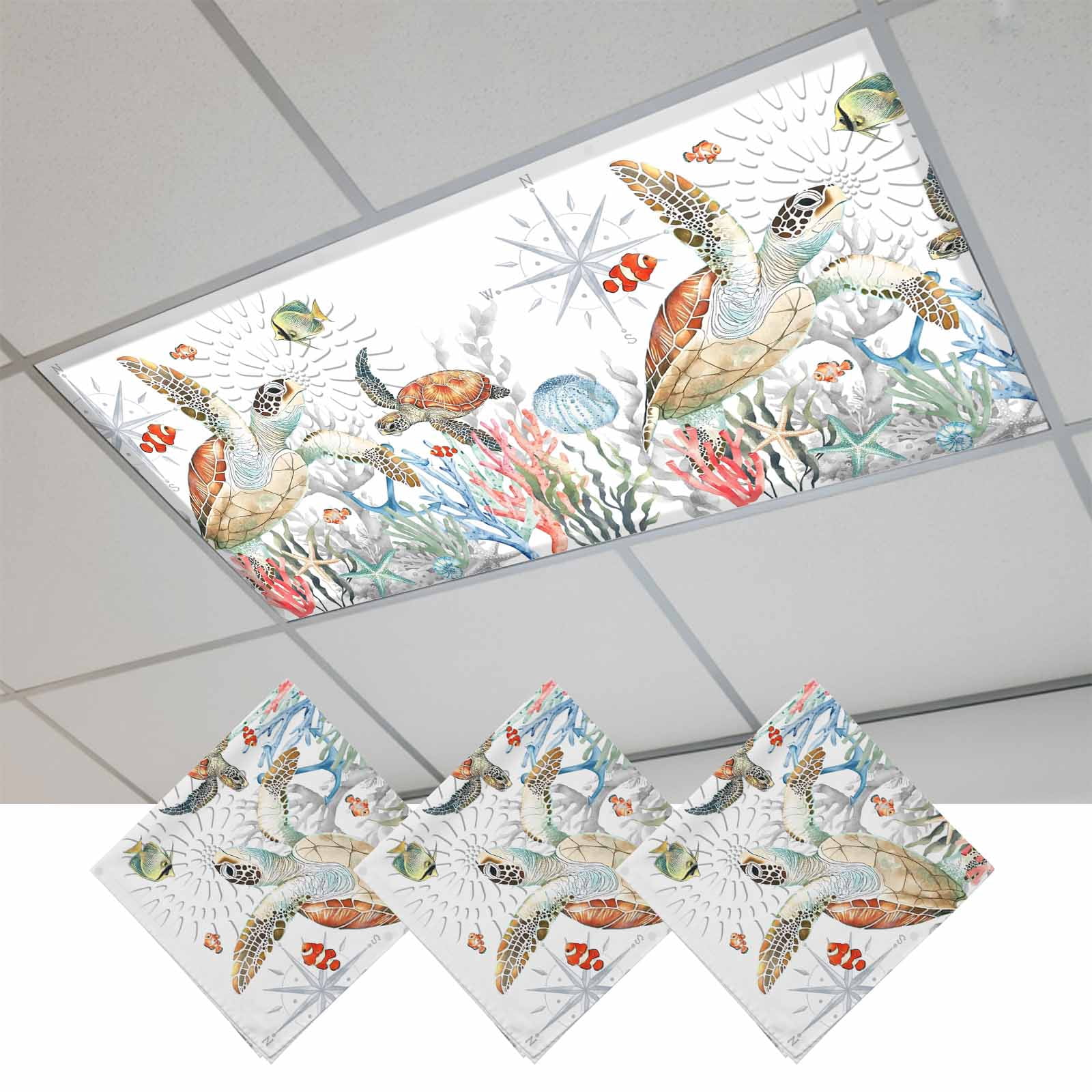 Brown Sea Turtle Coastal Fluorescent Light Covers, Summer Beach Coral ...