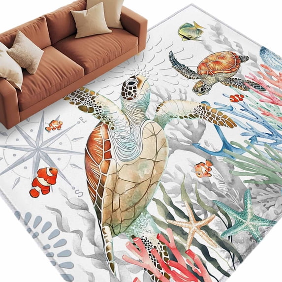 Brown Sea Turtle Coastal Large Area Rugs for Bedroom Living Room, Soft ...