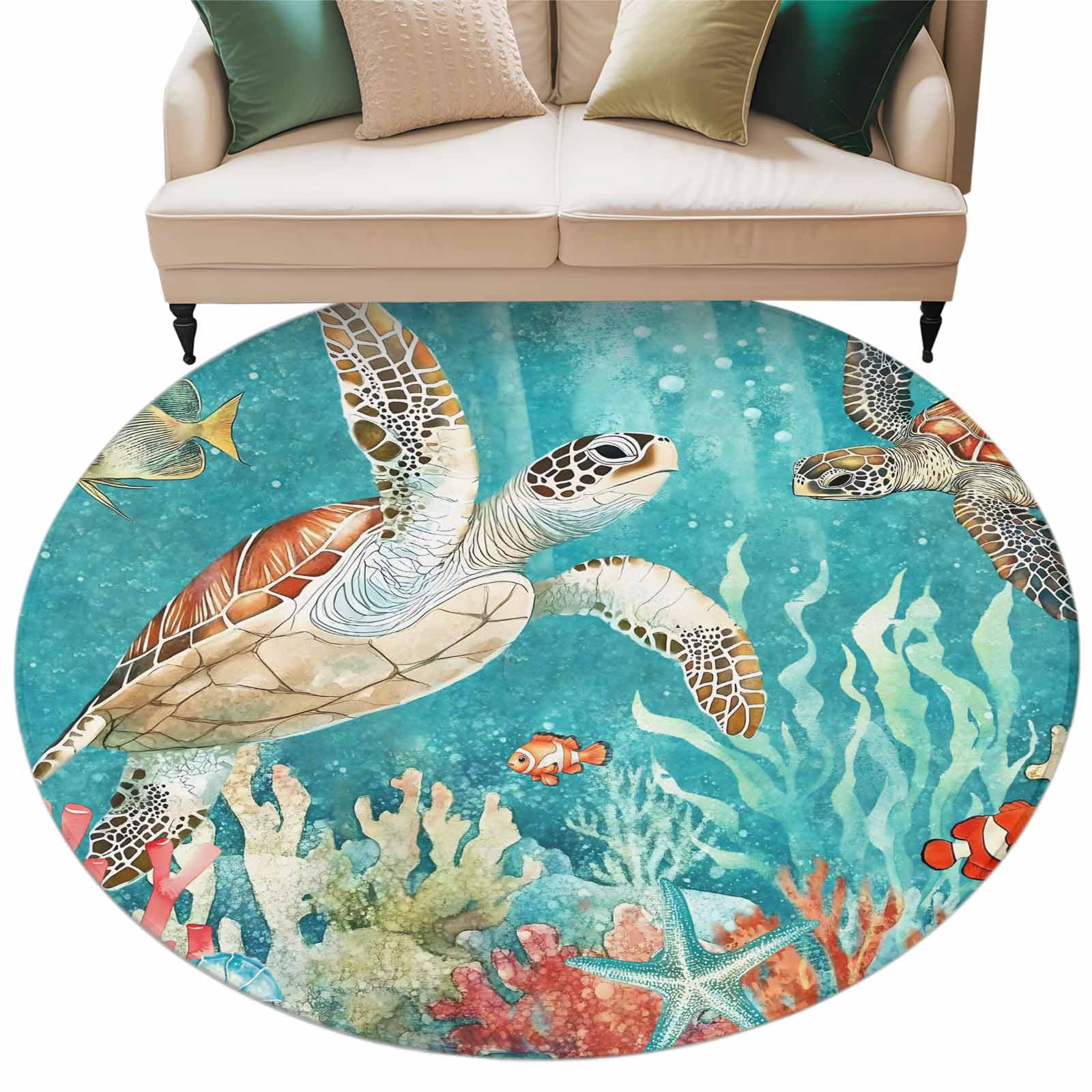 Brown Sea Turtle Coastal Large Area Rugs for Bedroom Living Room, Soft ...